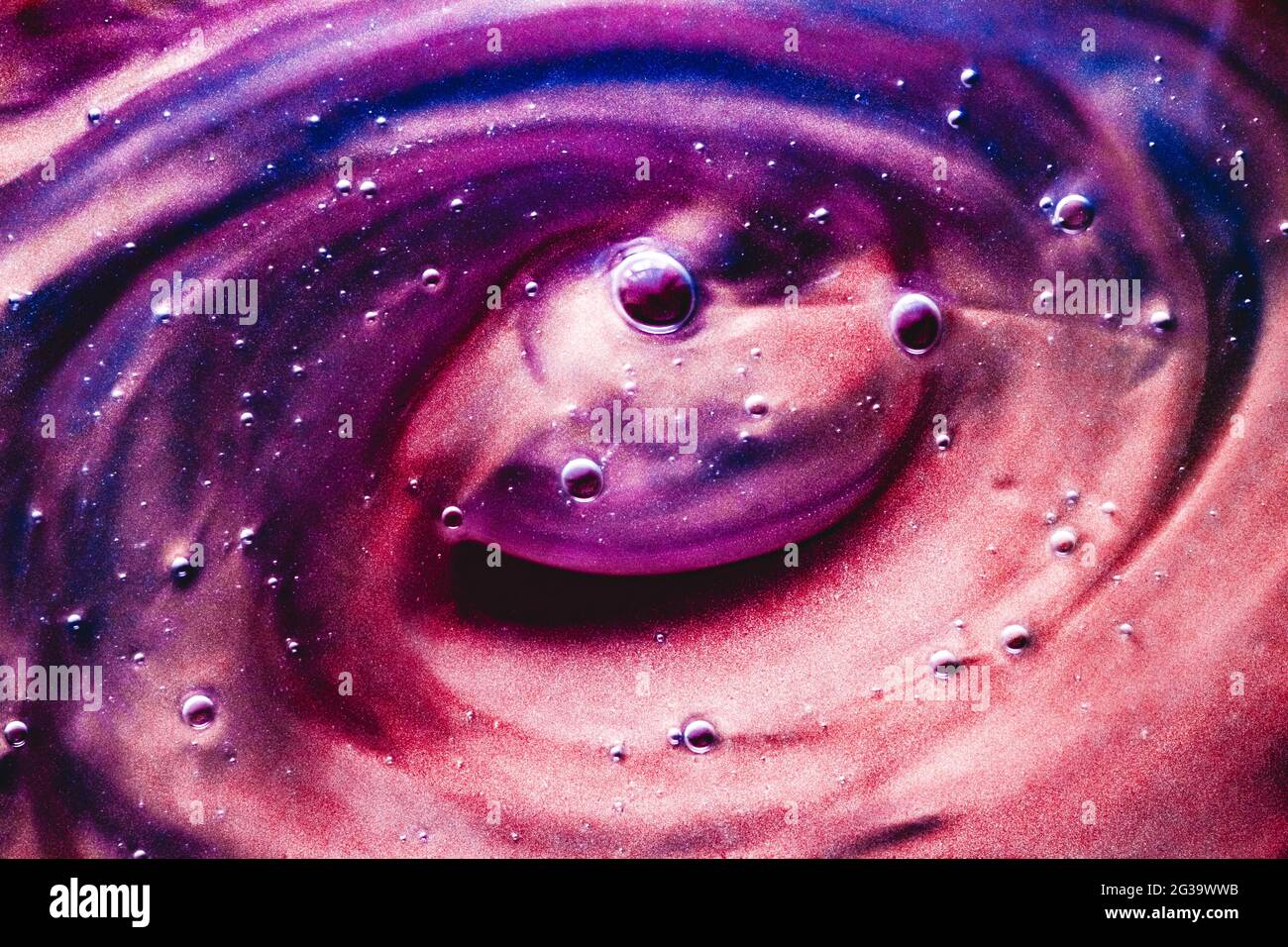 Abstract liquid background, paint splash, swirl pattern and water drops ...