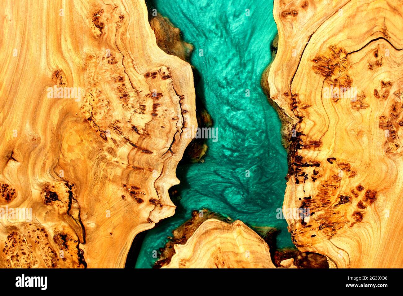 turquoise epoxy resin panel with walnut, texture for design Stock Photo ...