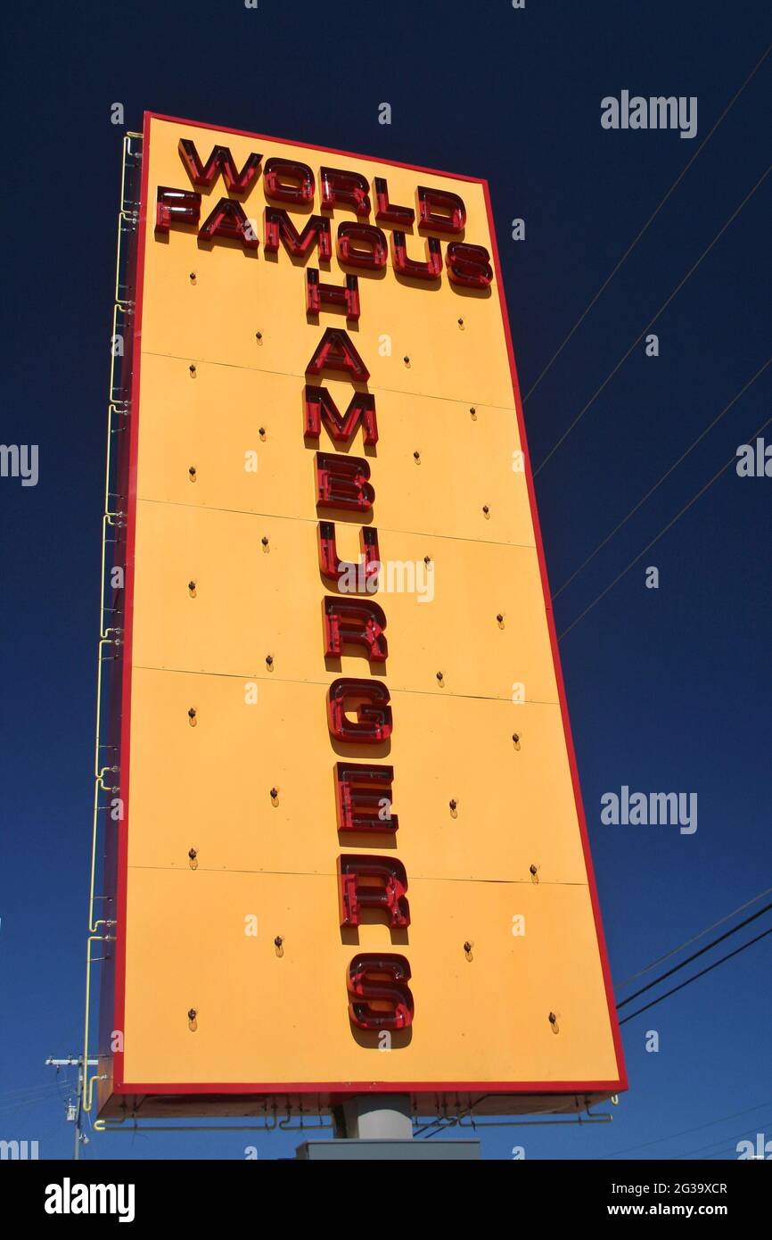 Vintage World Famous Hamburgers Sign Stock Photo - Alamy