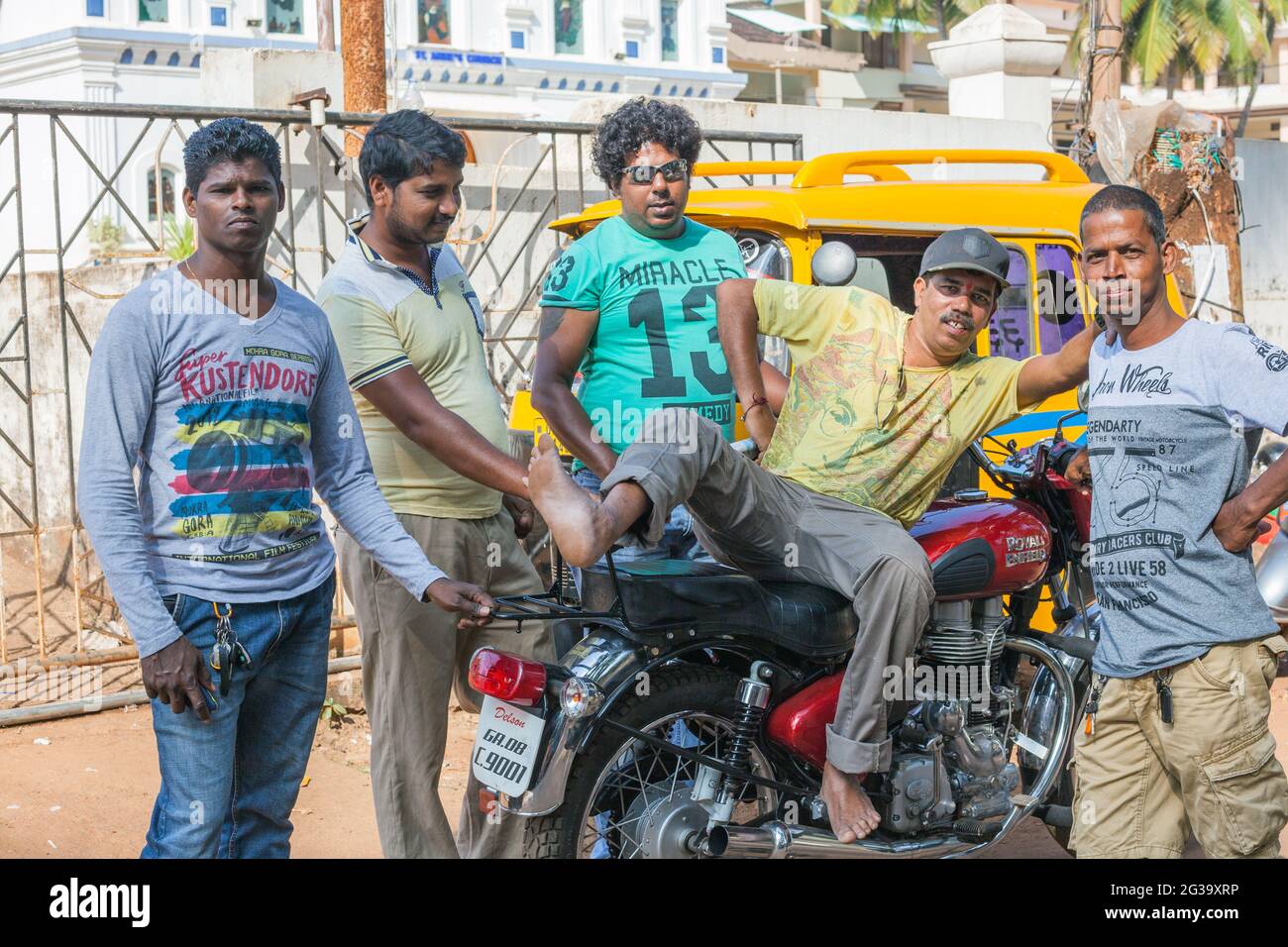 Indian auto rickshaw drivers posing for photograph, Agonda, Goa, India ...
