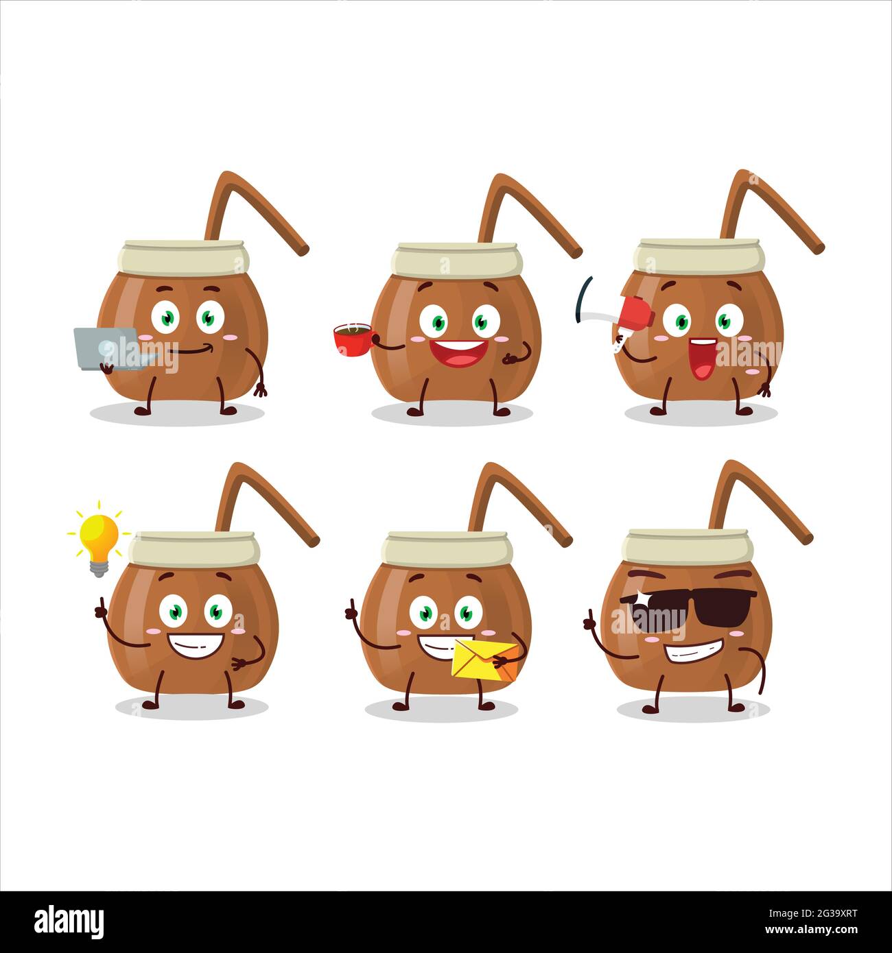 Mate tea cartoon character with various types of business emoticons ...