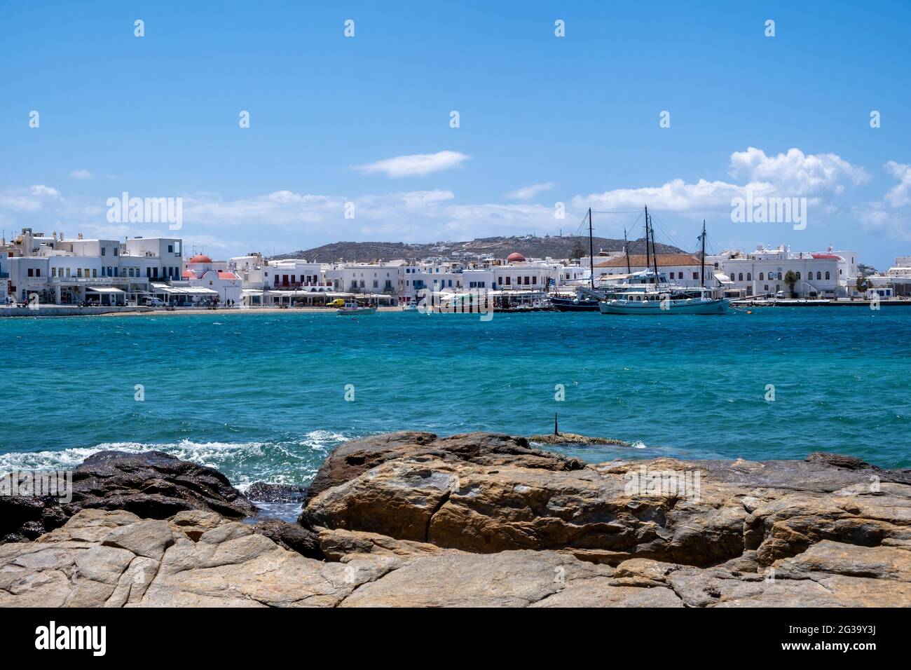 Mykonos, Cyclades, Greece. May 21, 2021. Whitewashed houses buildings ...
