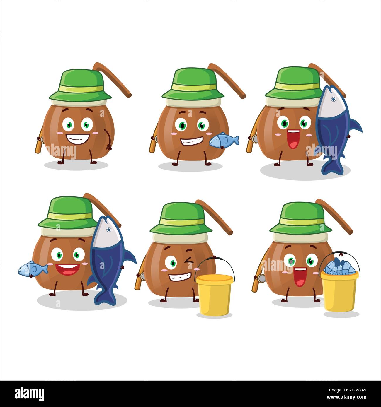 A fisherman mate tea cartoon picture catch a big fish. Vector ...