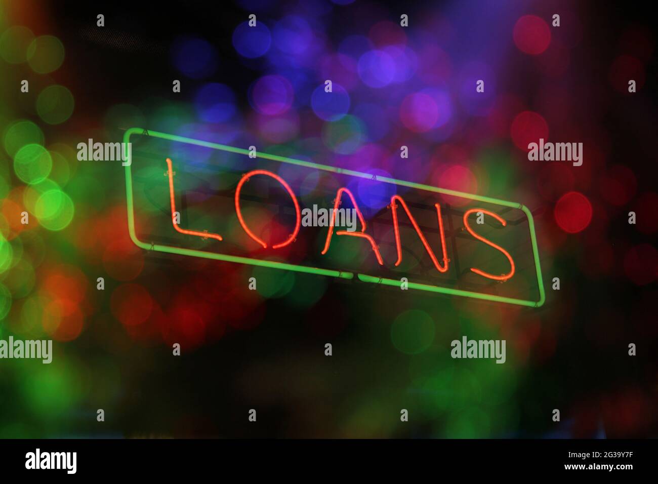 Neon Loan Sign in Store Window Stock Photo - Alamy