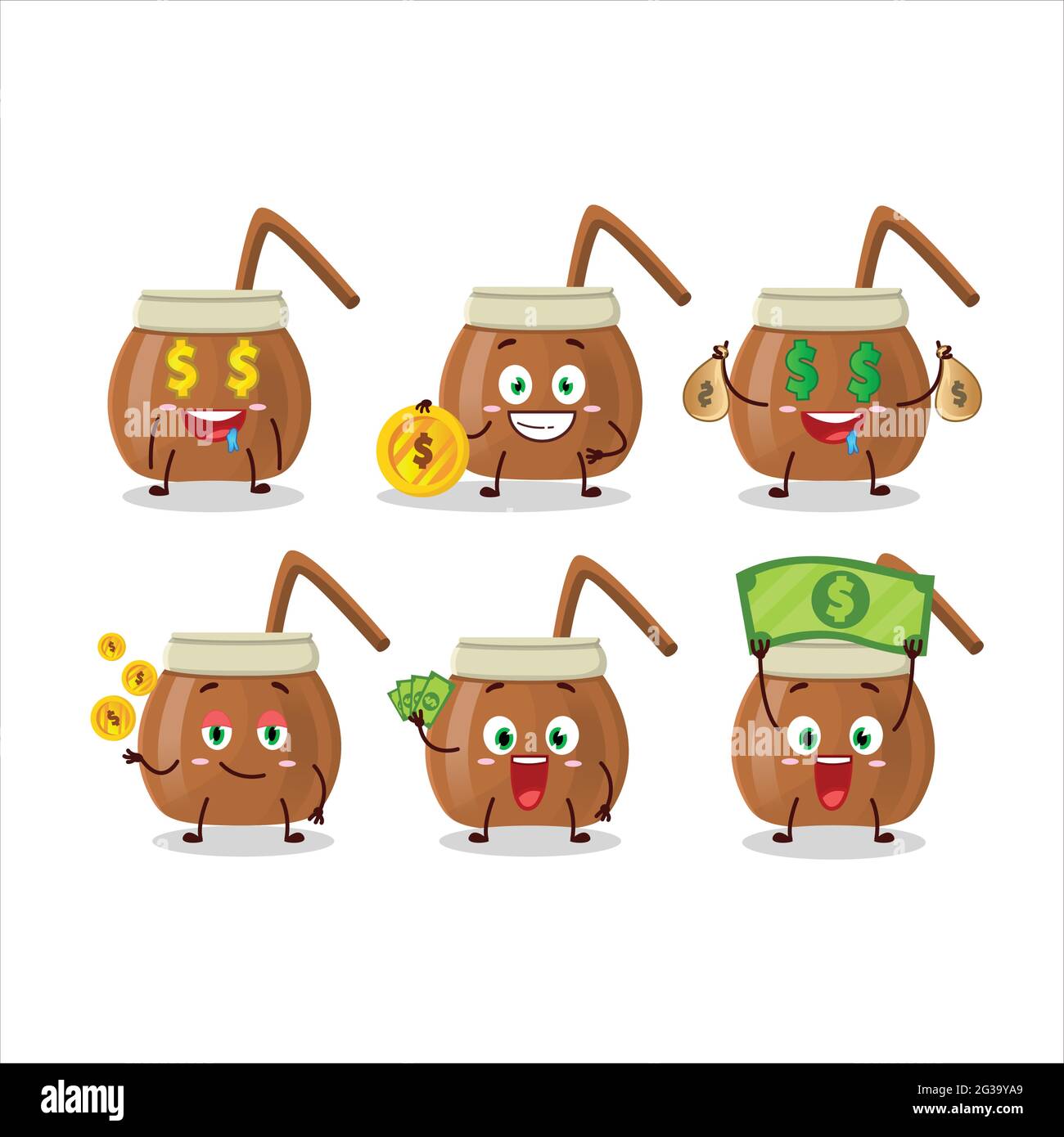 Mate tea cartoon character with cute emoticon bring money. Vector ...