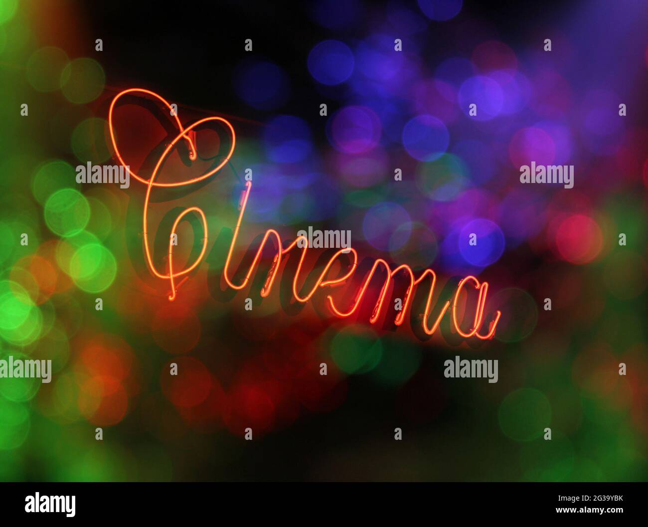 Vintage Red Neon Cinema Sign Stock Photo - Alamy