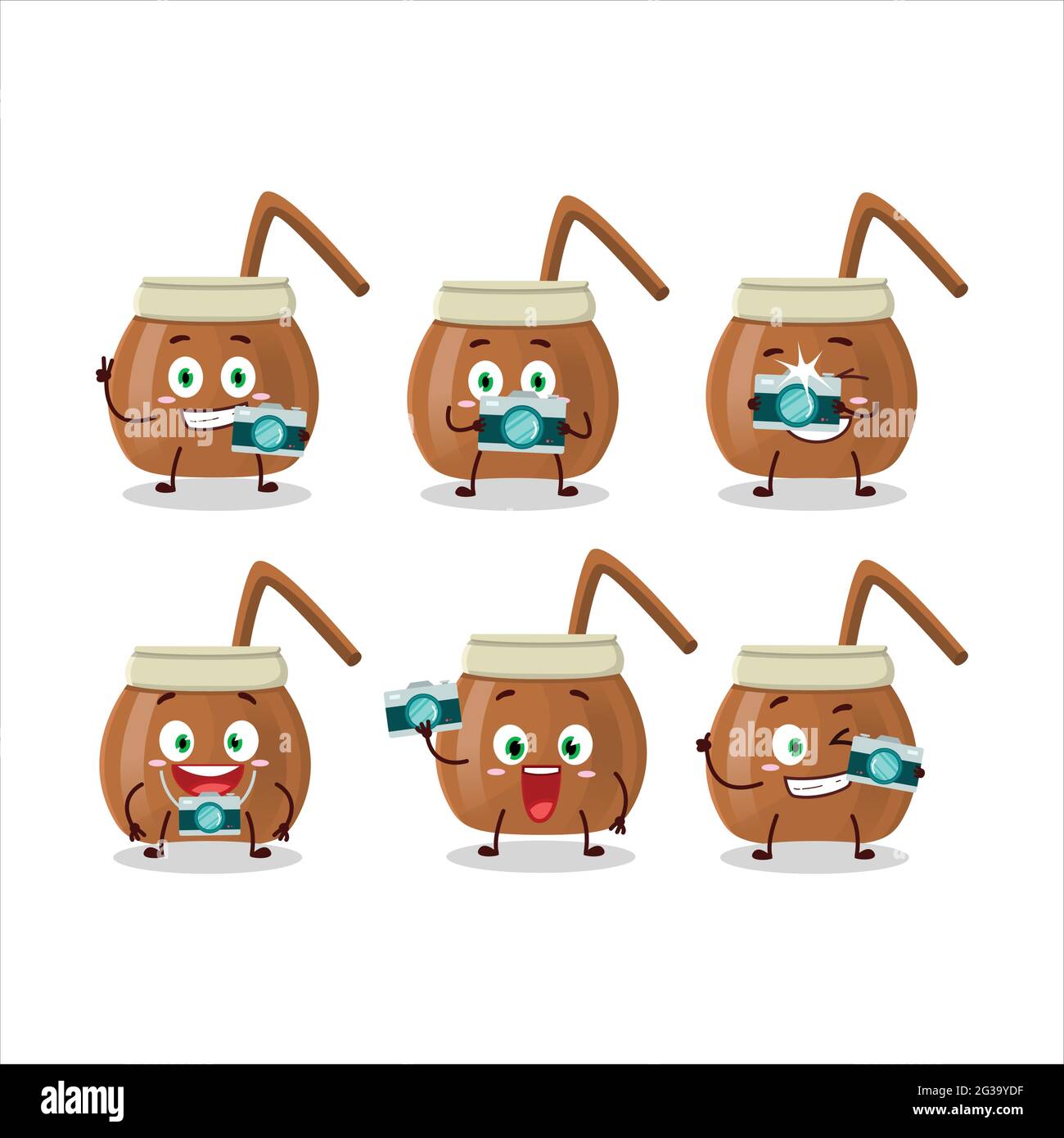 Photographer profession emoticon with mate tea cartoon character ...