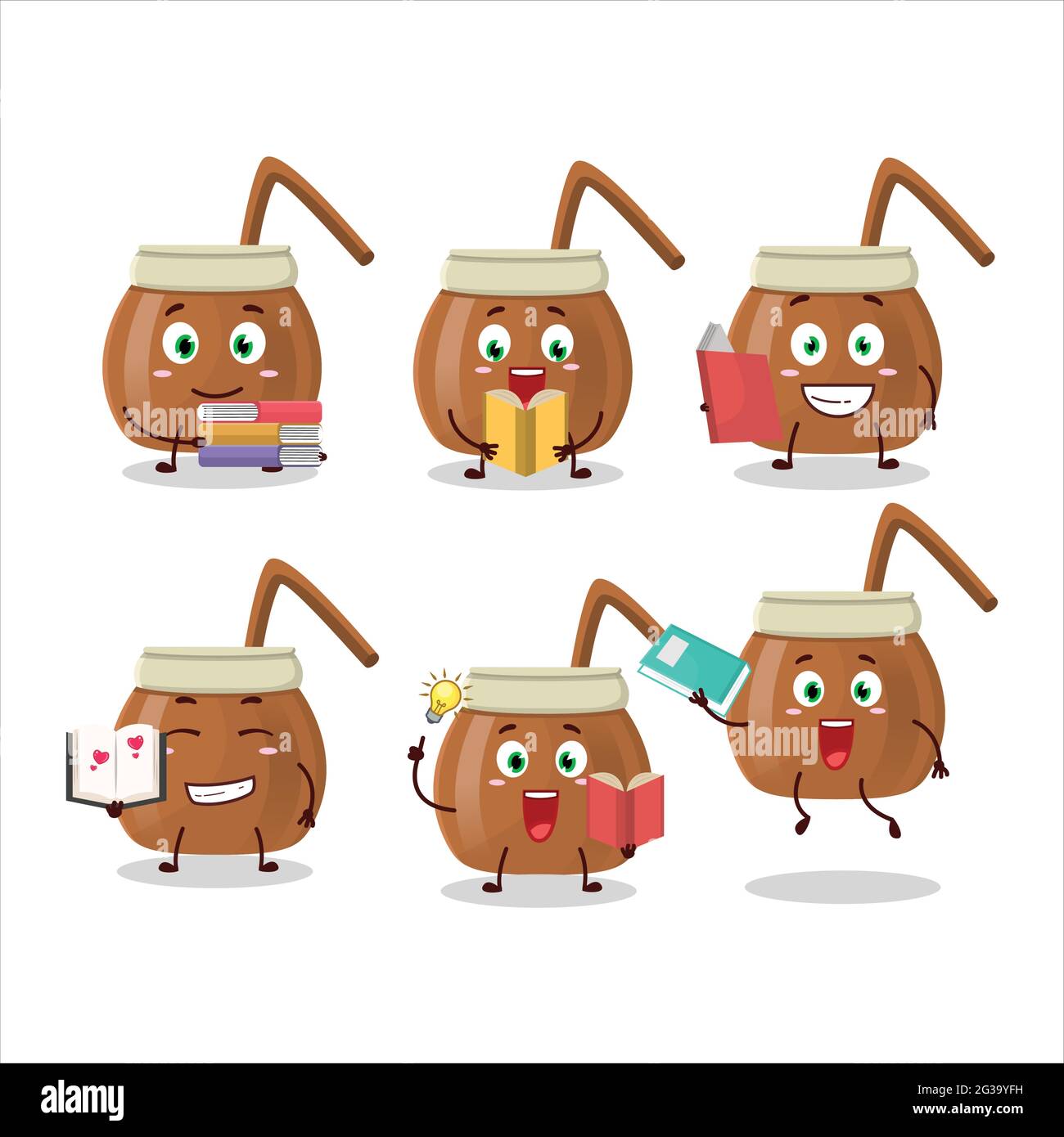 A picture of mate tea cartoon character concept reading an amusing book ...