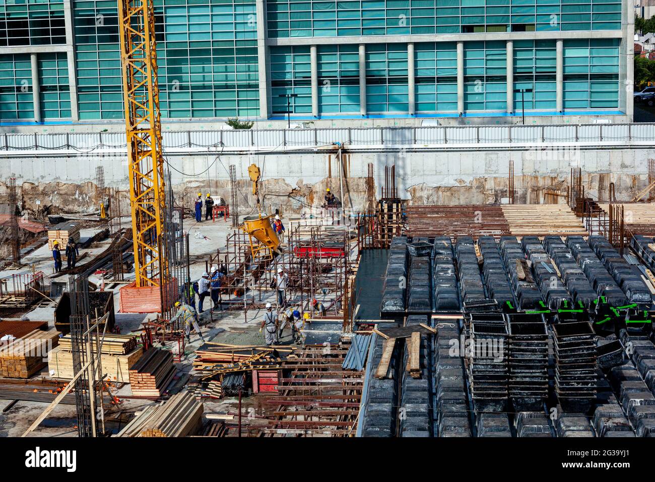 Aerial view of construction workers on the construction site Stock ...
