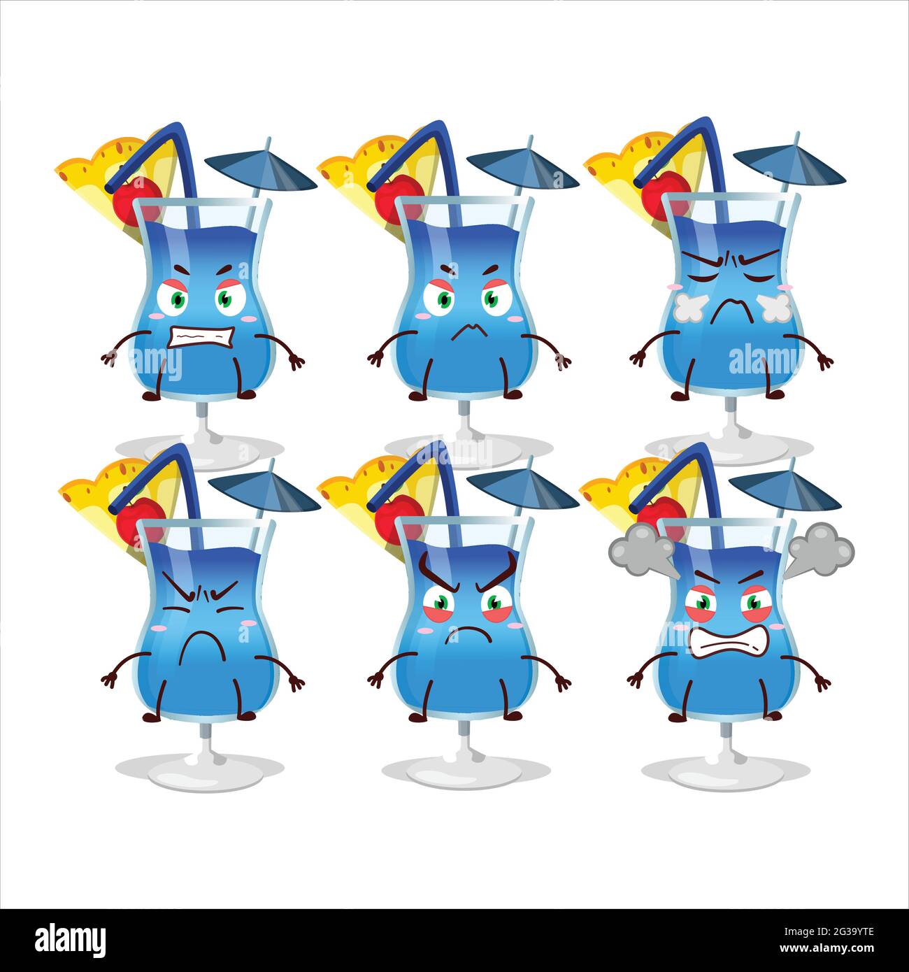 Blue hawaii cartoon character with various angry expressions. Vector ...
