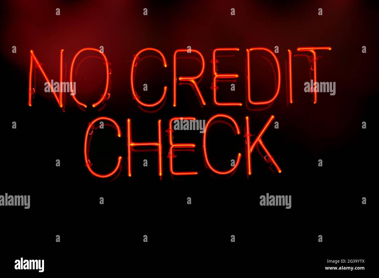 Neon Sign No Credit Check. Real Photo with Bokeh Stock Photo - Alamy