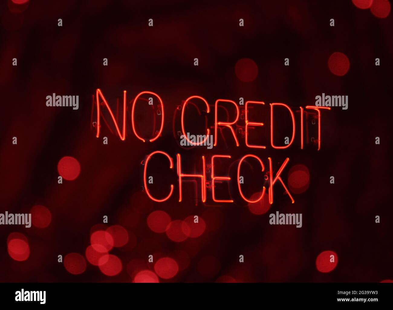 Neon Sign No Credit Check. Real Photo with Bokeh Stock Photo - Alamy