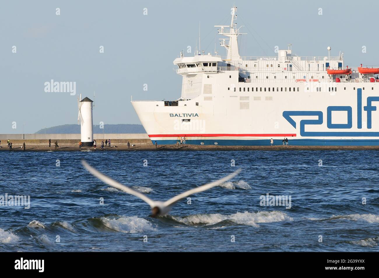 23 May 2021, Poland, Swinemünde: The passenger and car ferry "Baltiva ...