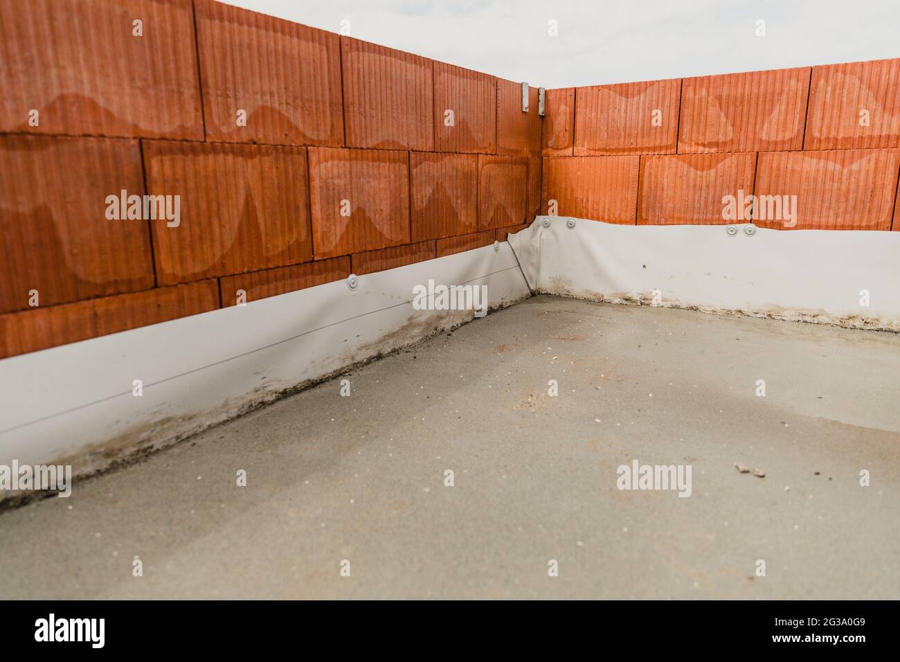 Building walls with brown bricks and concrete ground - construction ...