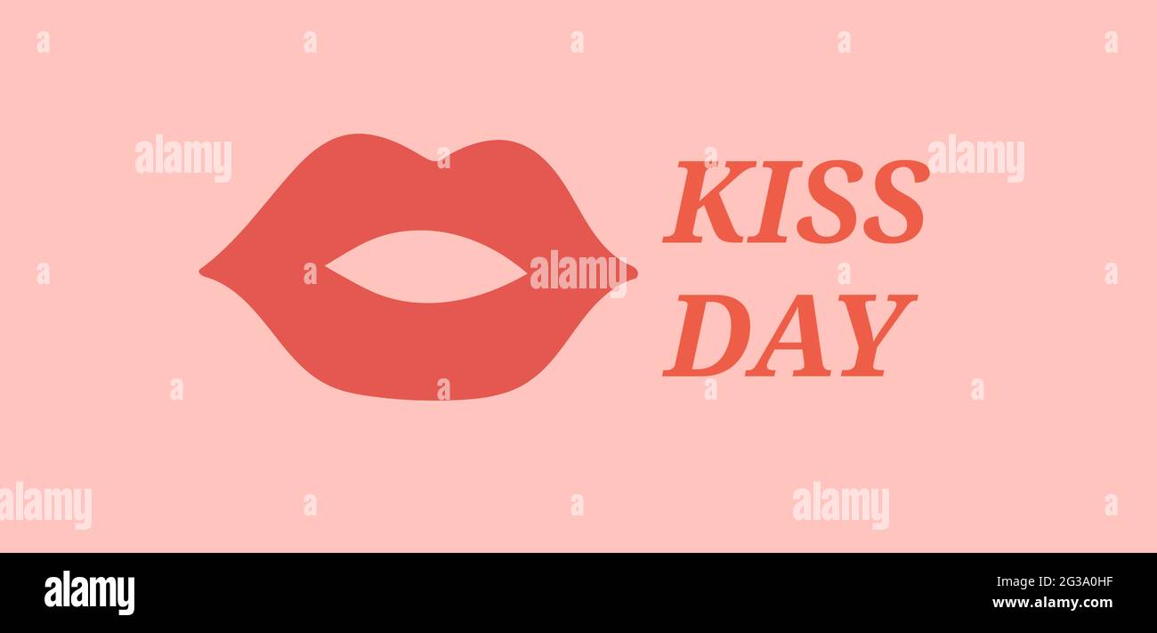 Illustration of red-colored lips with a kiss day text on the side ...