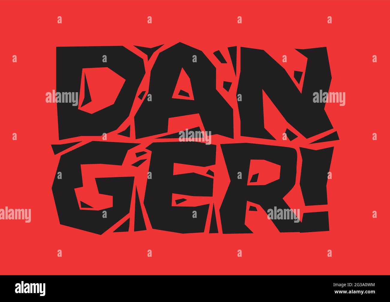 Danger sign. Broken red font text. Concept of hazardous problems or ...