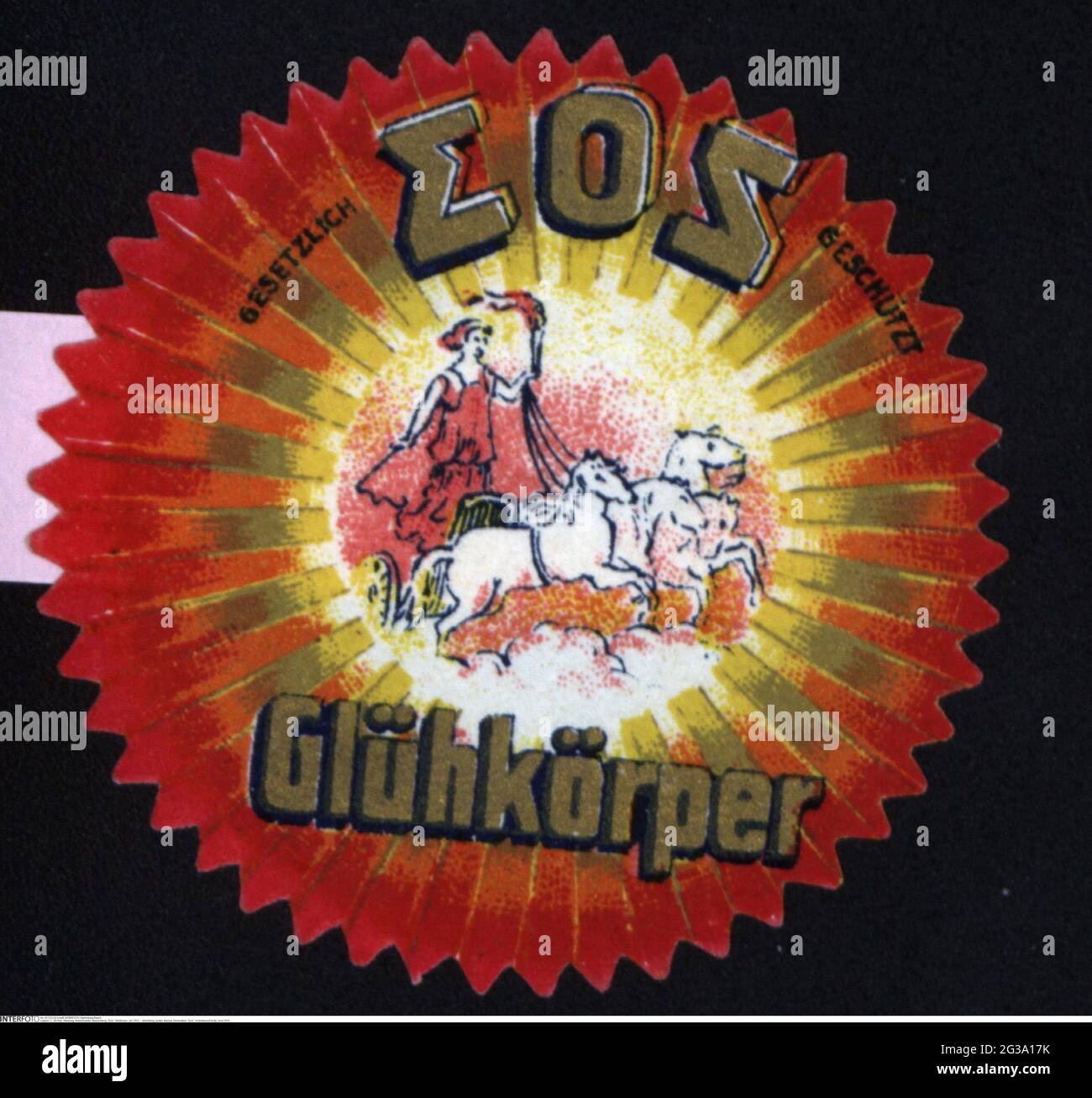 advertising, poster stamps, illumination, "Eos", incandescent body ...