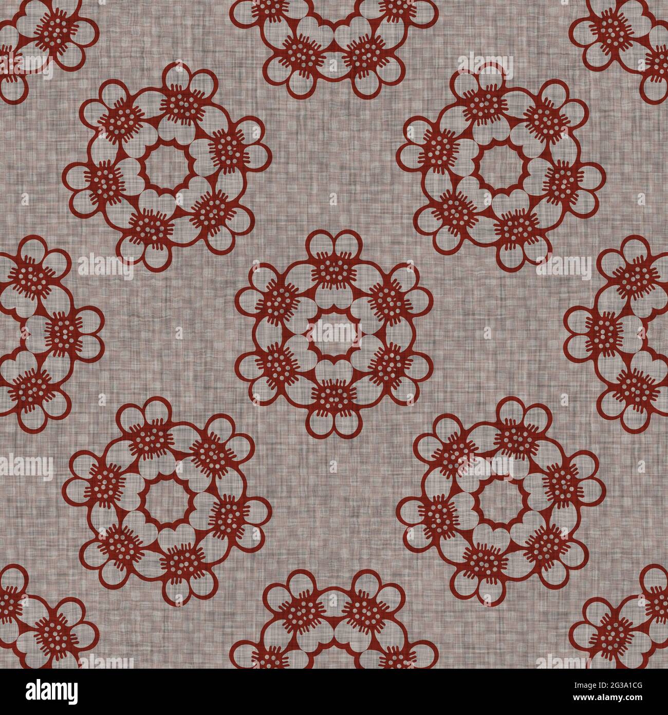 Seamless french floral farmhouse woven linen texture. Two tone red ...