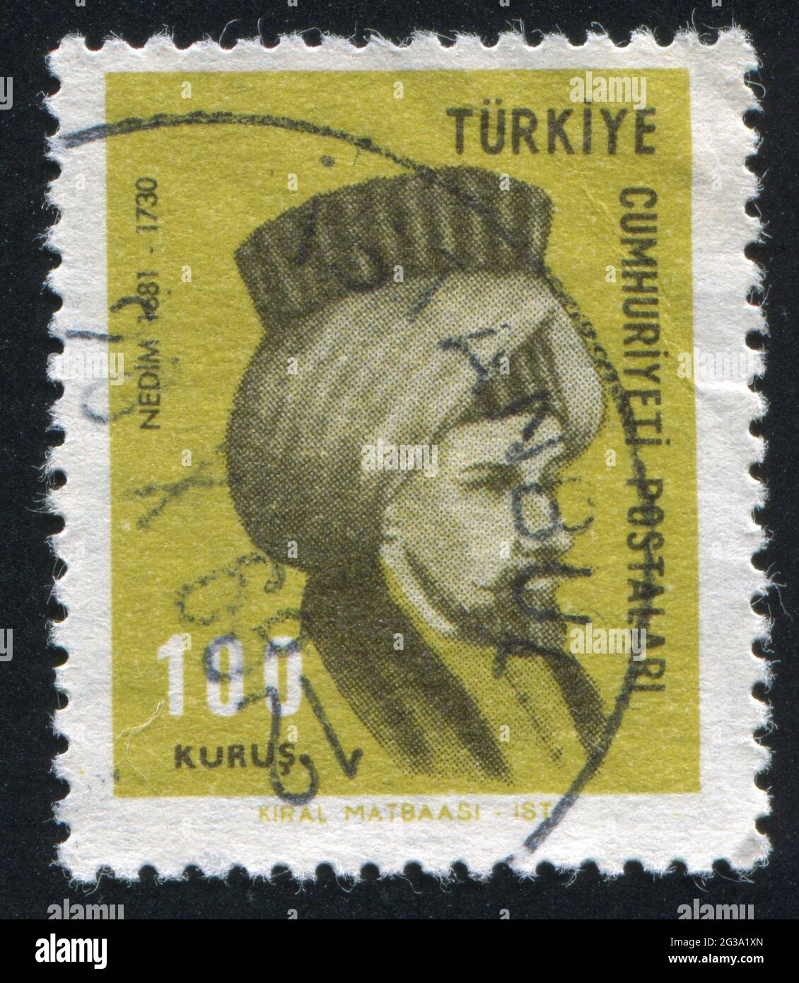 TURKEY - CIRCA 1967: stamp printed by Turkey, shows Nedim, poet, circa ...