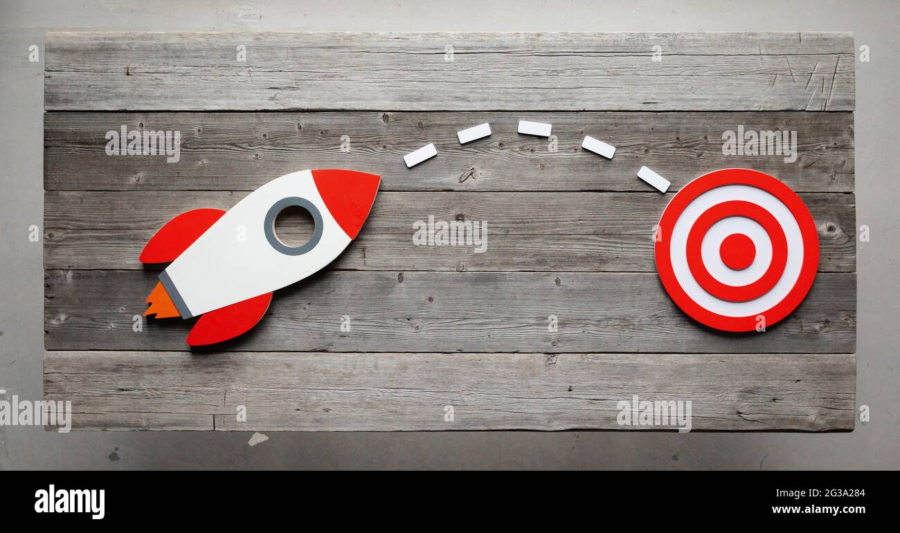 Rocket as a sumbol of high risky goals success targeting at red target ...
