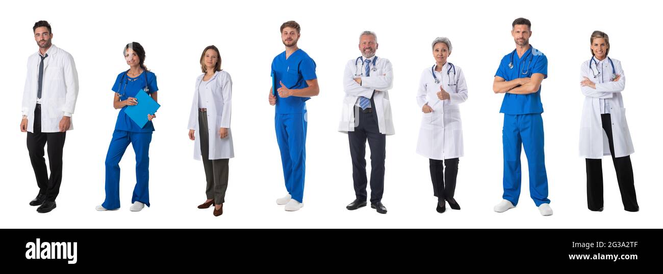 Collection of full length portraits of medical doctors. Design element ...