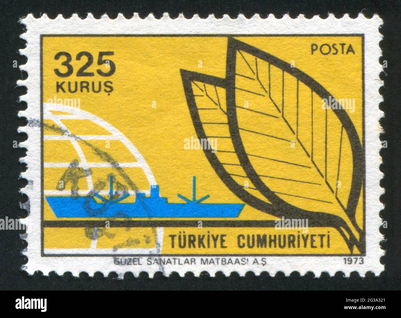 TURKEY- CIRCA 1991: stamp printed by Turkey, shows tobacco and ship ...