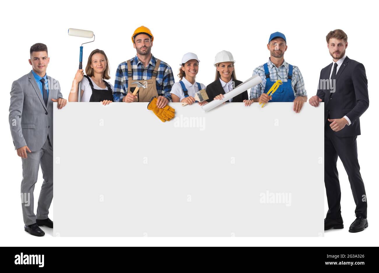 Collection of full length portraits of construction industry workers ...