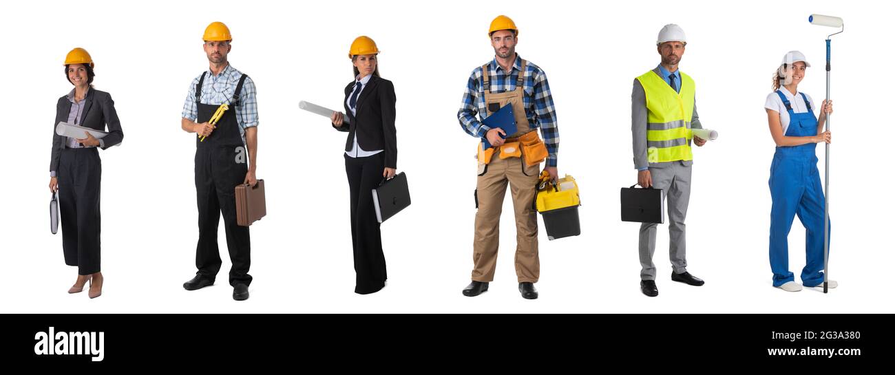 Set of full length portraits of professional workers business people ...