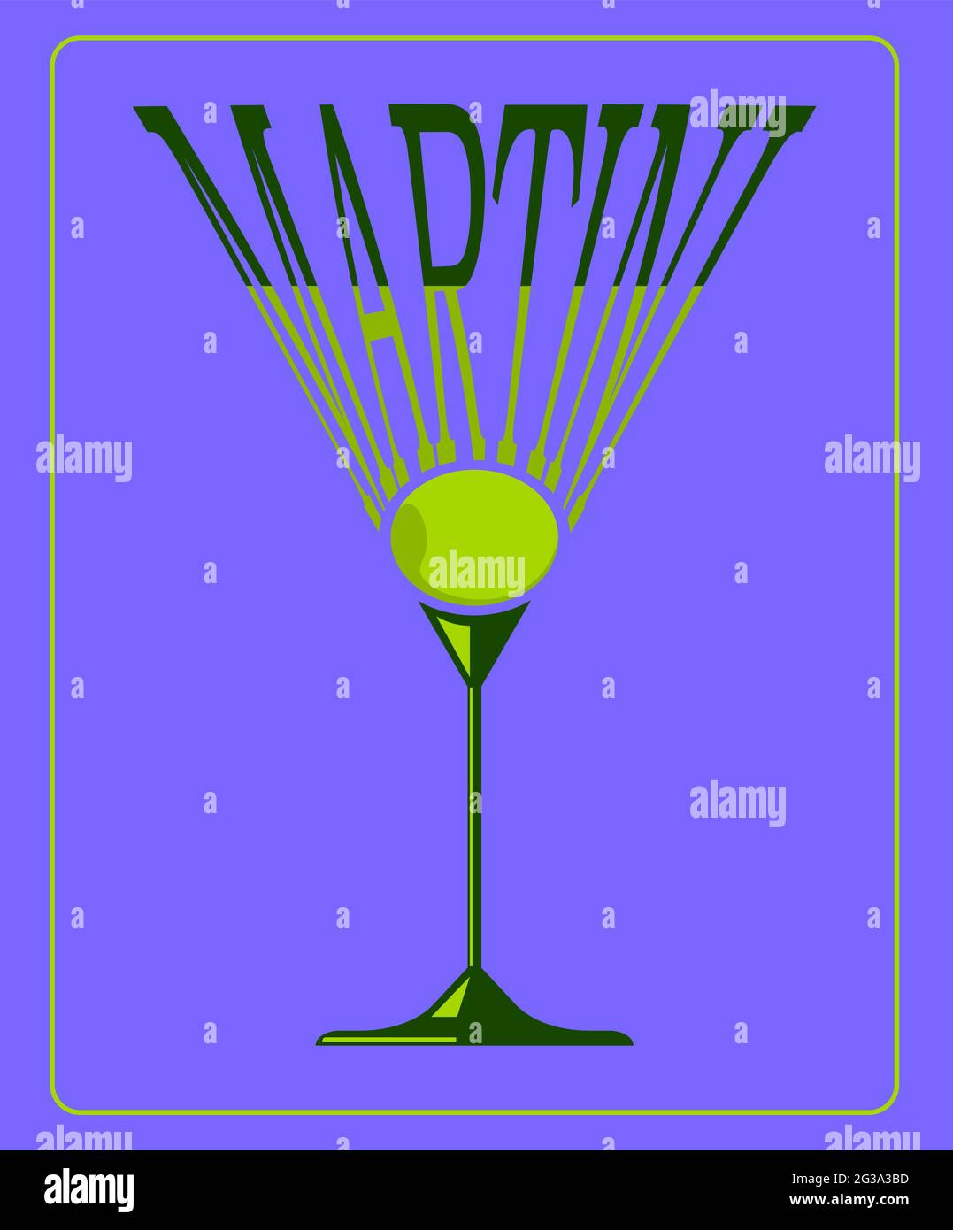 typography lettering martini glasses with olive on purple background 2 ...