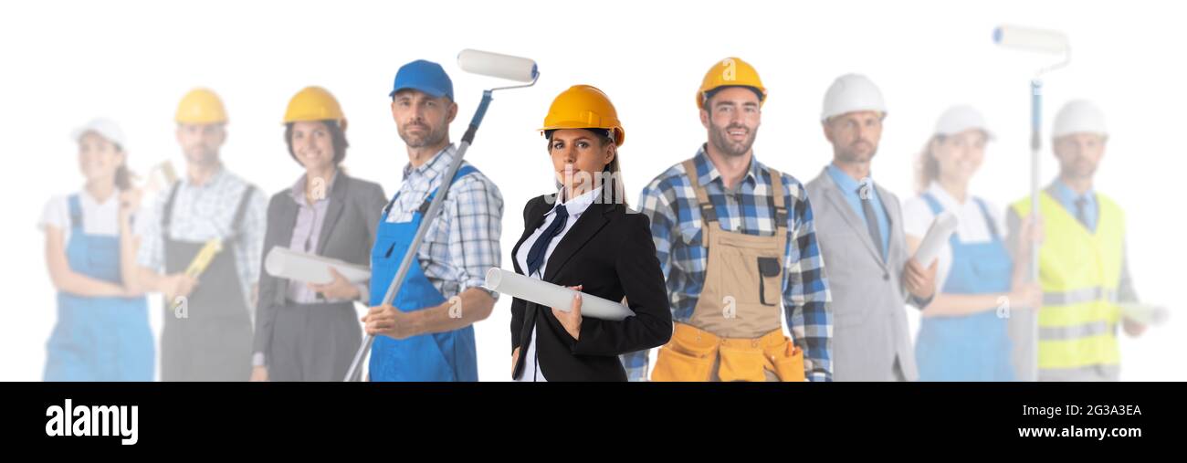 Group of industrial contractors workers people standing together ...