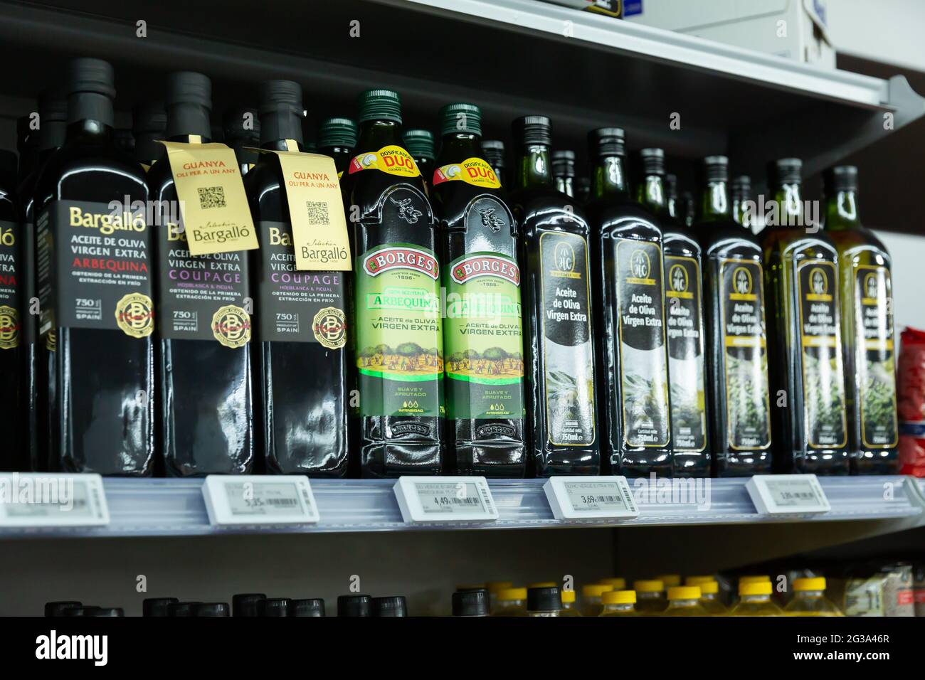 Variety of oil in grocery shop Stock Photo - Alamy