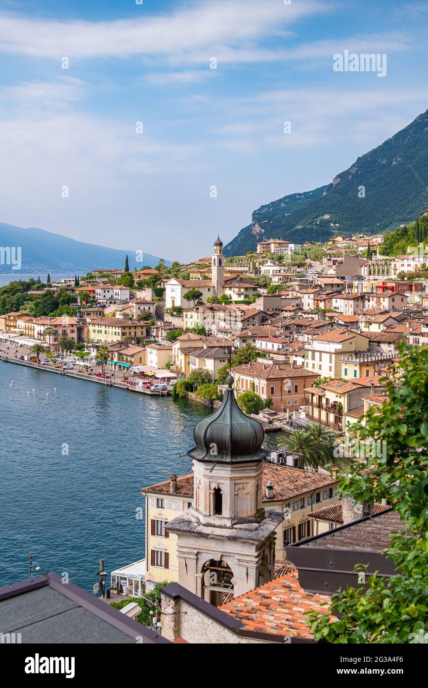 Limone Sul Garda, Italy. 14th June, 2021. The two towers of the ...