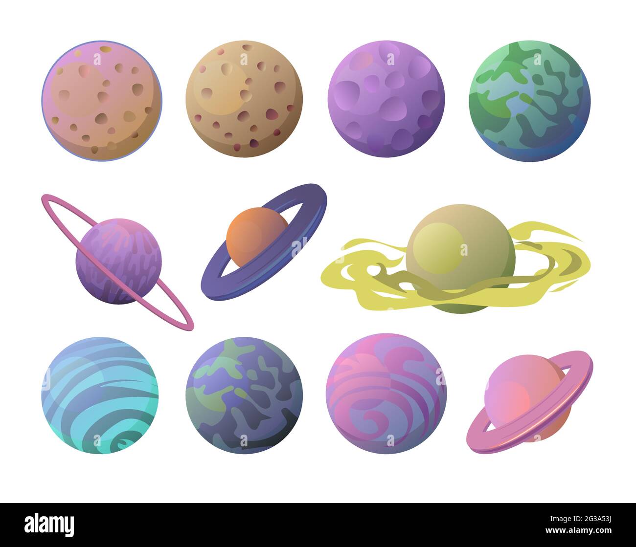 Set of space objects. Planets. Isolated on white background. Cartoon ...