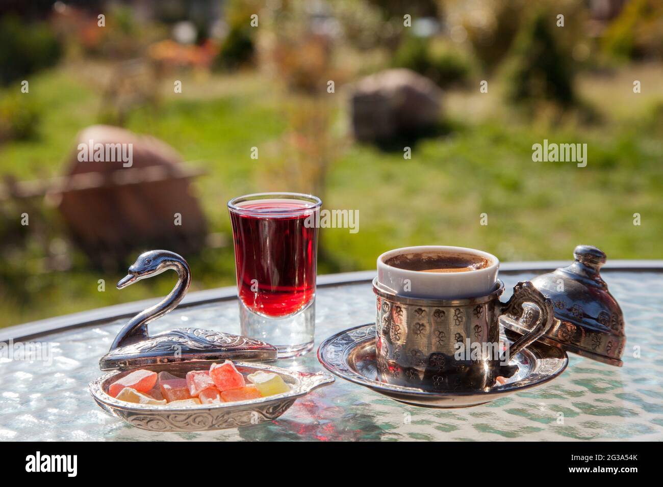 Traditional Turkish Delight, Turkish Coffee and Ottoman Sherbet on the ...