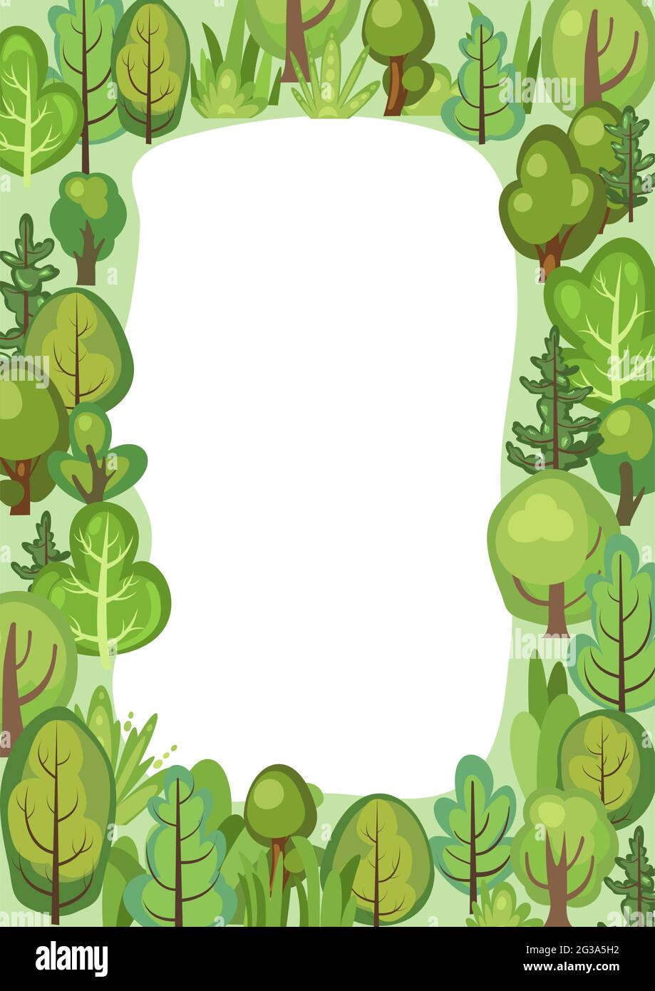 Flat forest. Frame. Illustration in a simple symbolic style. Glade ...