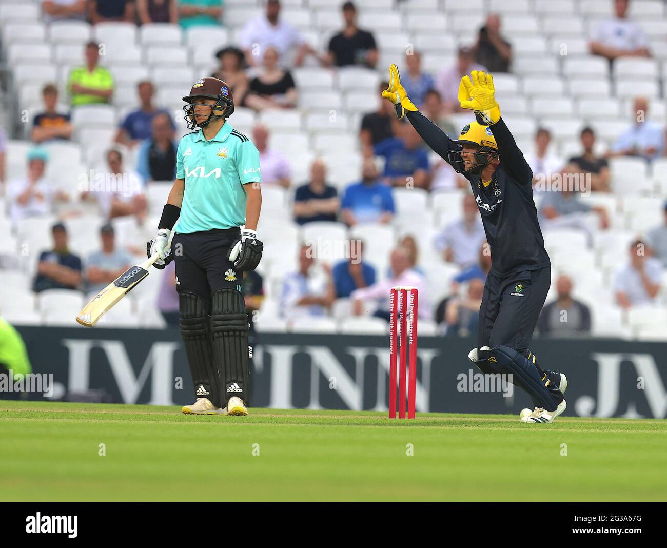 14 June, 2021. London,UK. Glamorgan’s Chris Cooke appeals and Sam ...