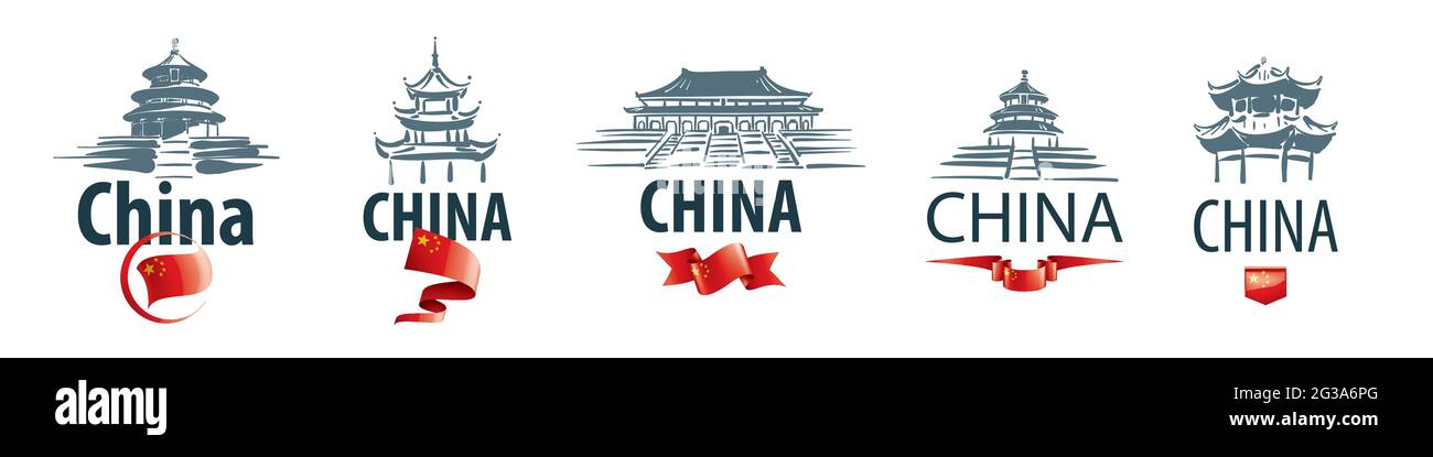 Set of vector illustrations of architectural landmarks in China Stock ...