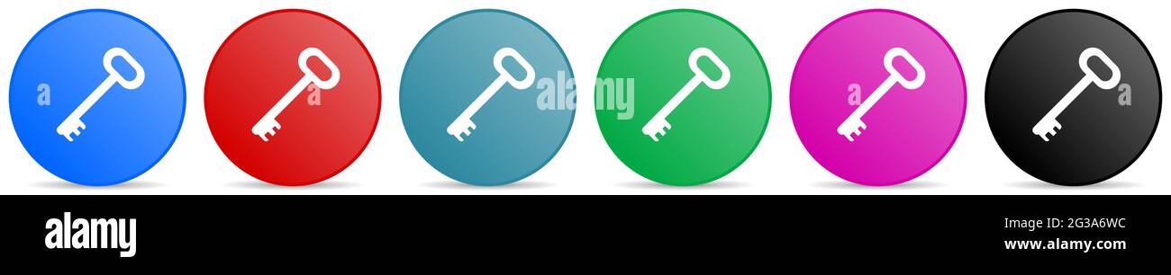 Key, security concept vector icon, set of colorful circular web buttons ...