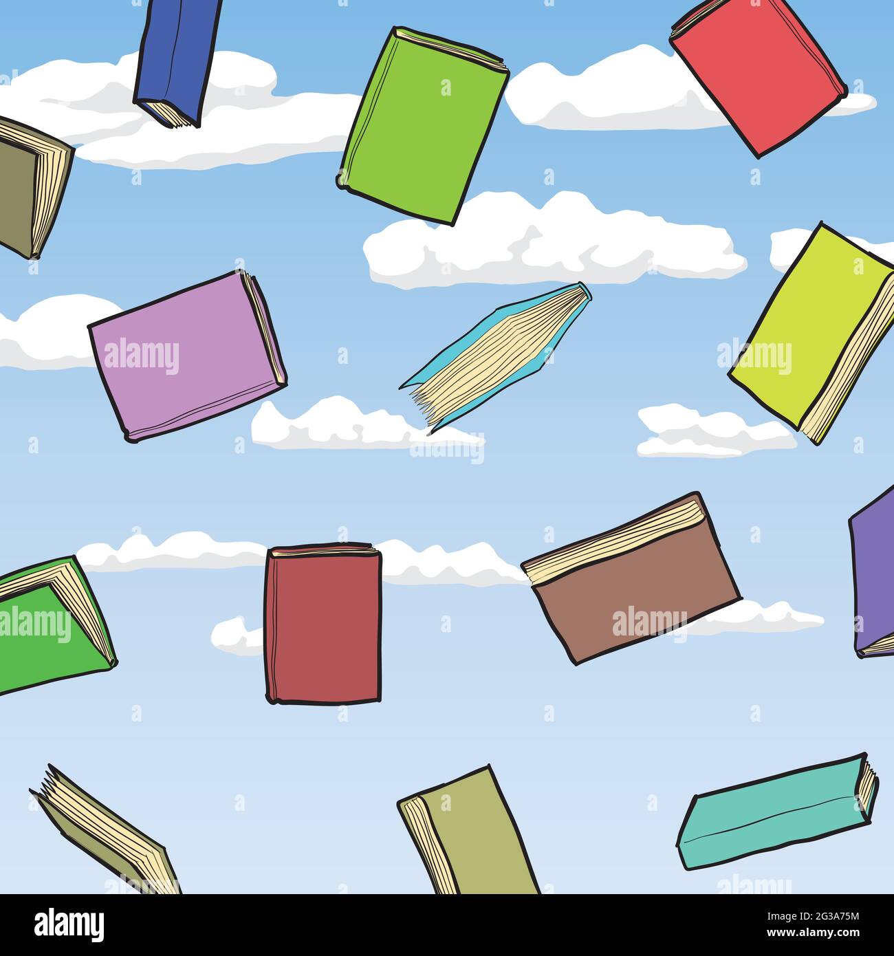 Illustration of books flying in the air, vector illustration Stock ...
