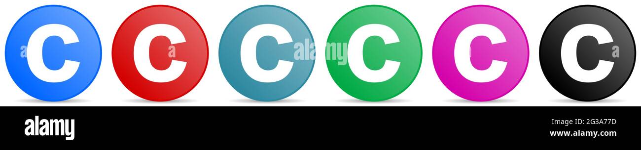 Copyright concept vector icon, set of colorful circular web buttons ...