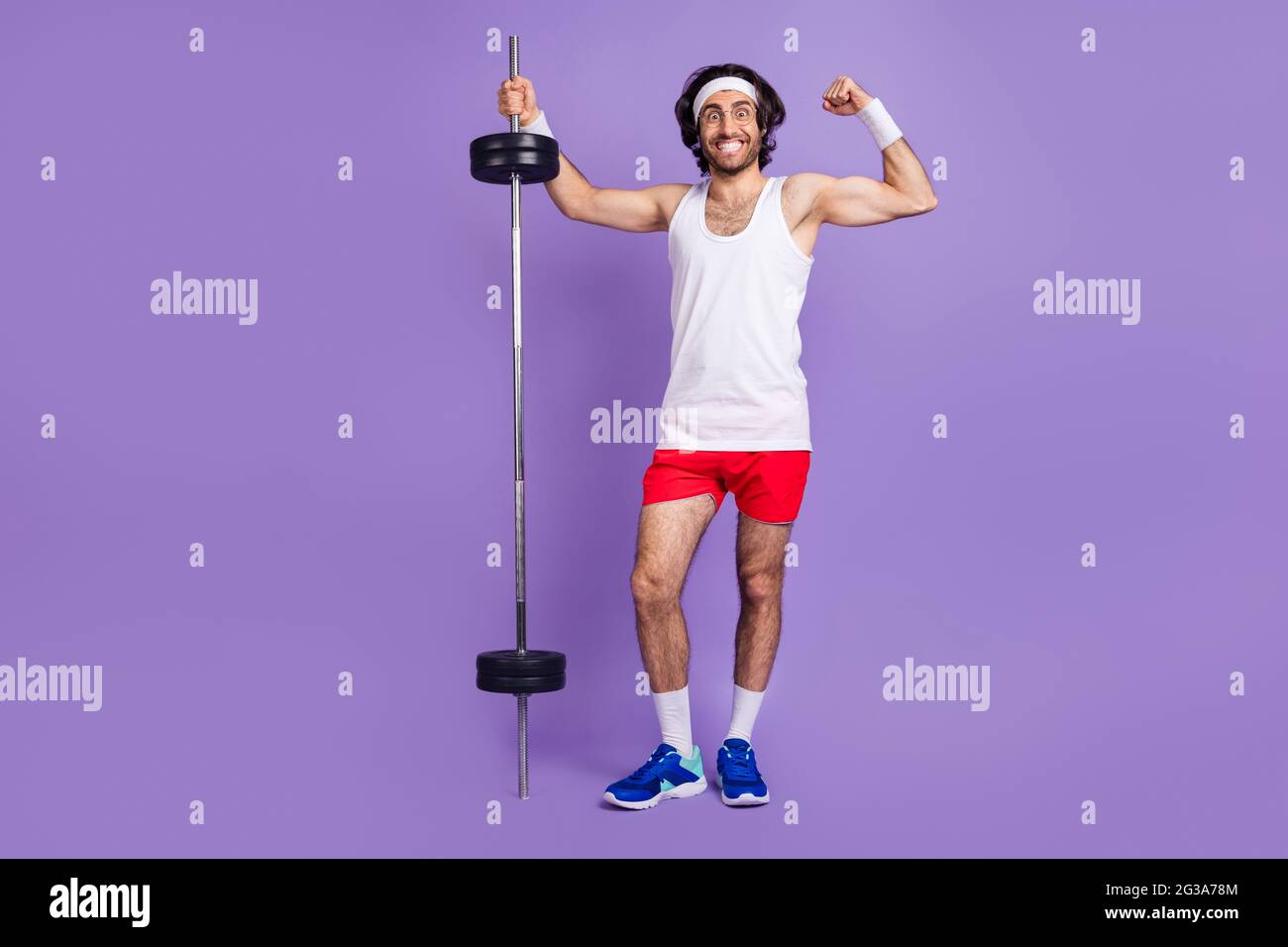 Full size photo of young funky smiling man in glasses brunette hair ...