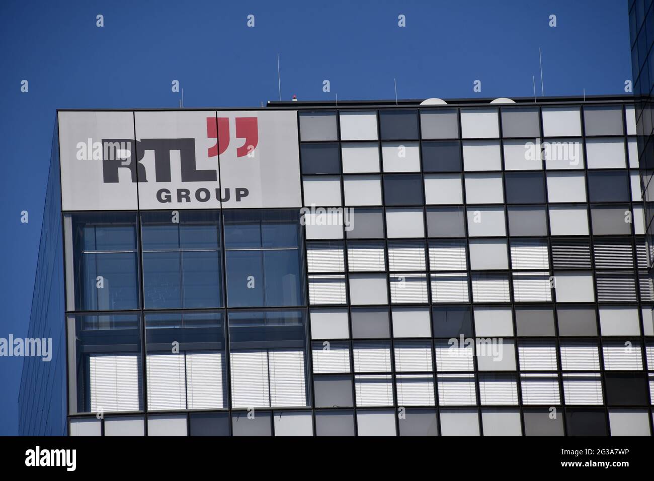 Luxemburg, Luxembourg. 13th June, 2021. Logo, RTL Group lettering on the new administration ...