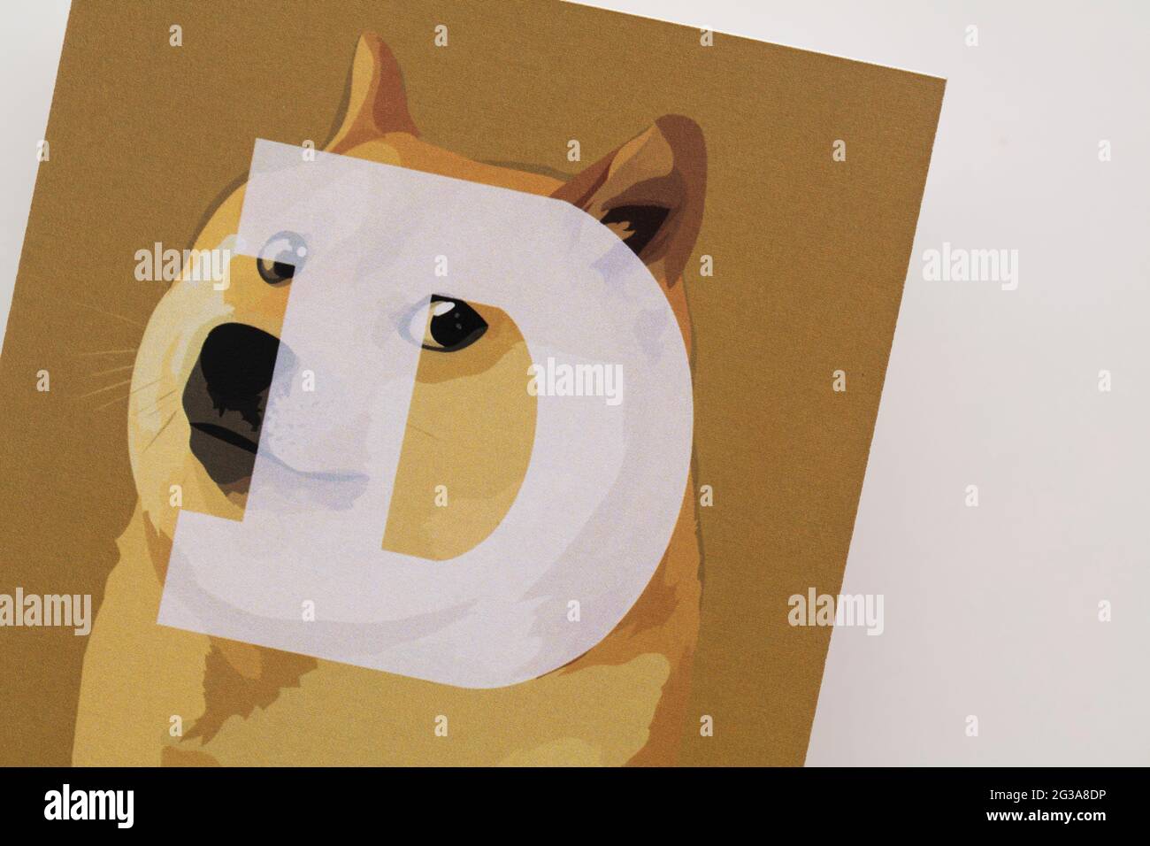 LONDON, UK - June 2021: Doge or dogecoin cryptocurrency logo on paper ...