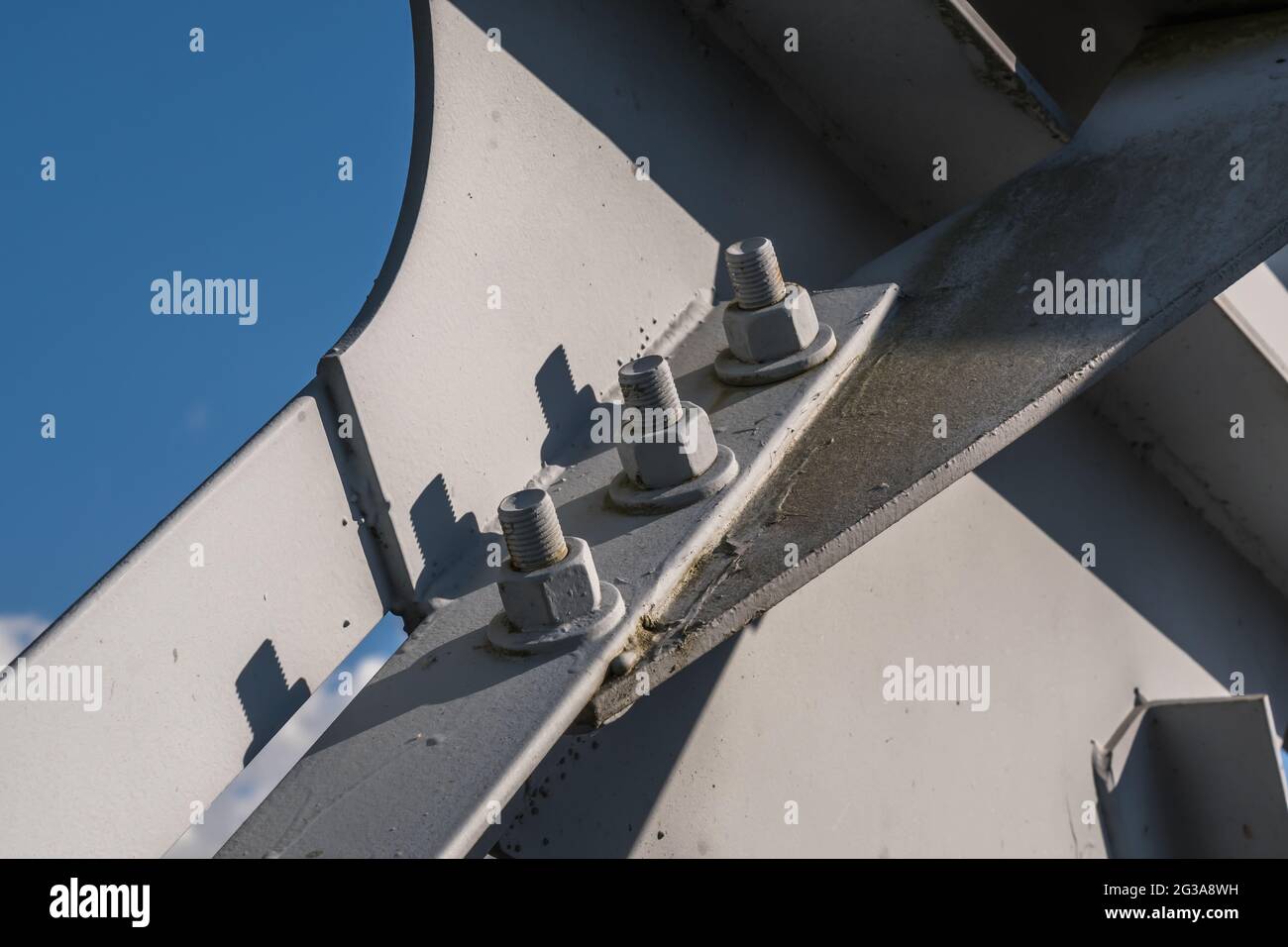 iron steel frame construction of bridge on blue sky background. bridge ...