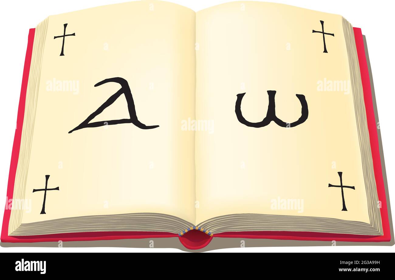 Open book, alpha and omega, vector illustration Stock Vector Image ...