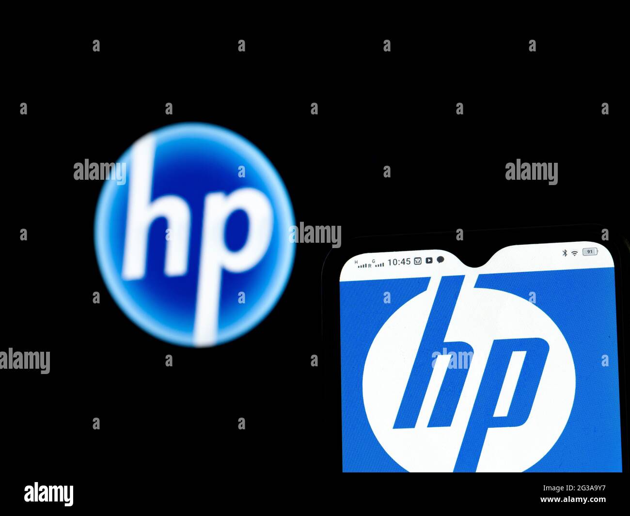 In this photo illustration a Hewlett-Packard Company logo seen ...