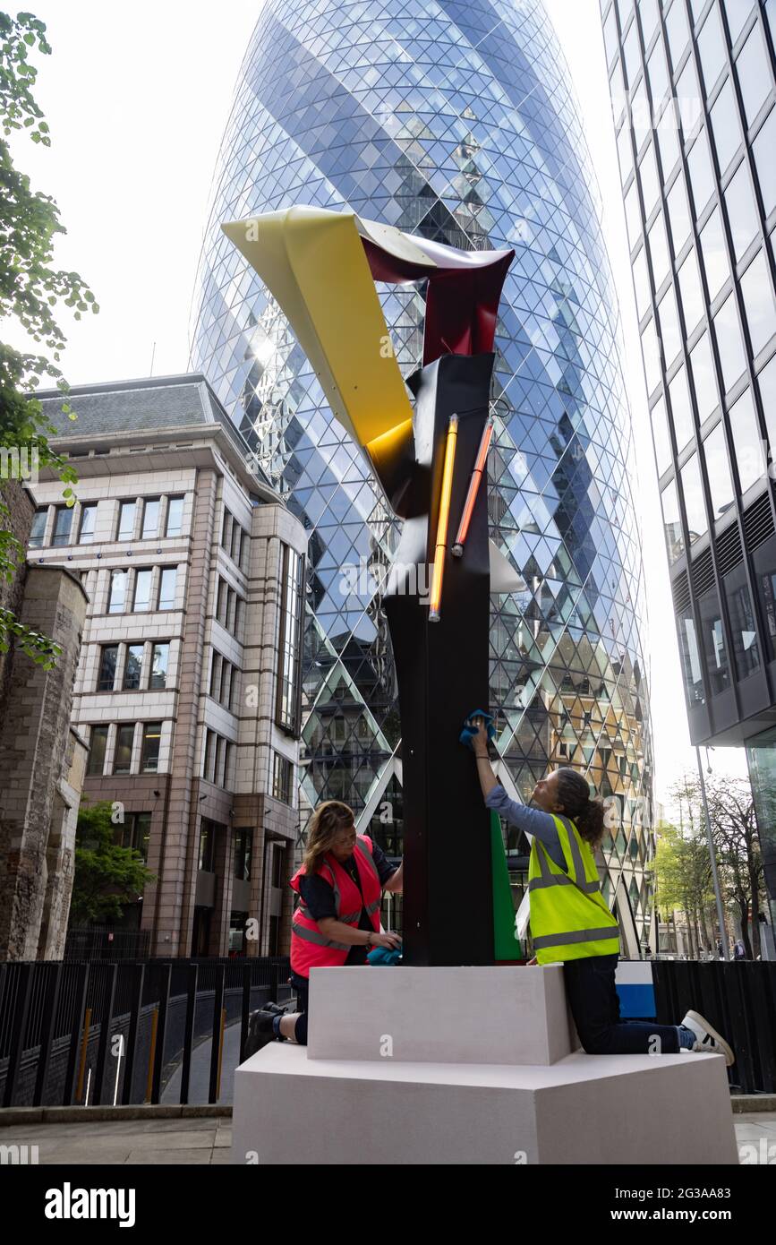 City of London, UK. 15th June, 2021. Mark Handforth’s Harlequin Four as ...
