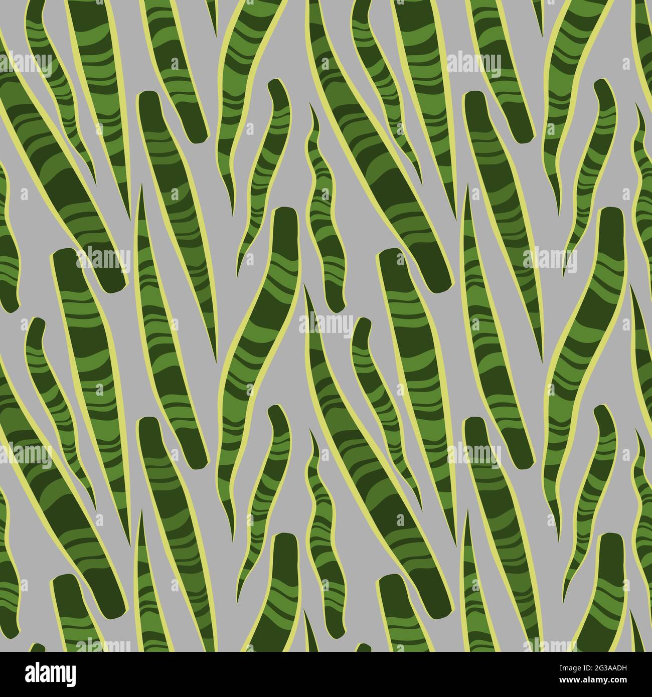 Simple minimal green snake plant leaves tropical seamless pattern. Gray ...