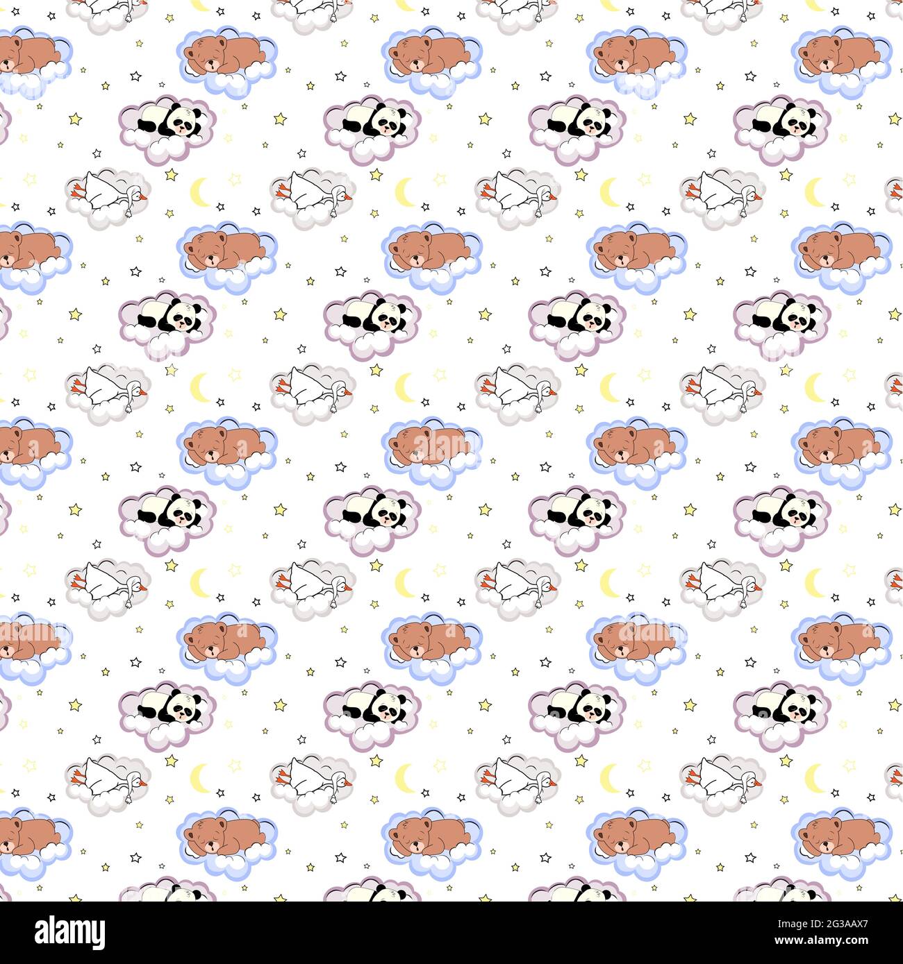 Children's seamless pattern cute, sleeping animals on the clouds: teddy ...