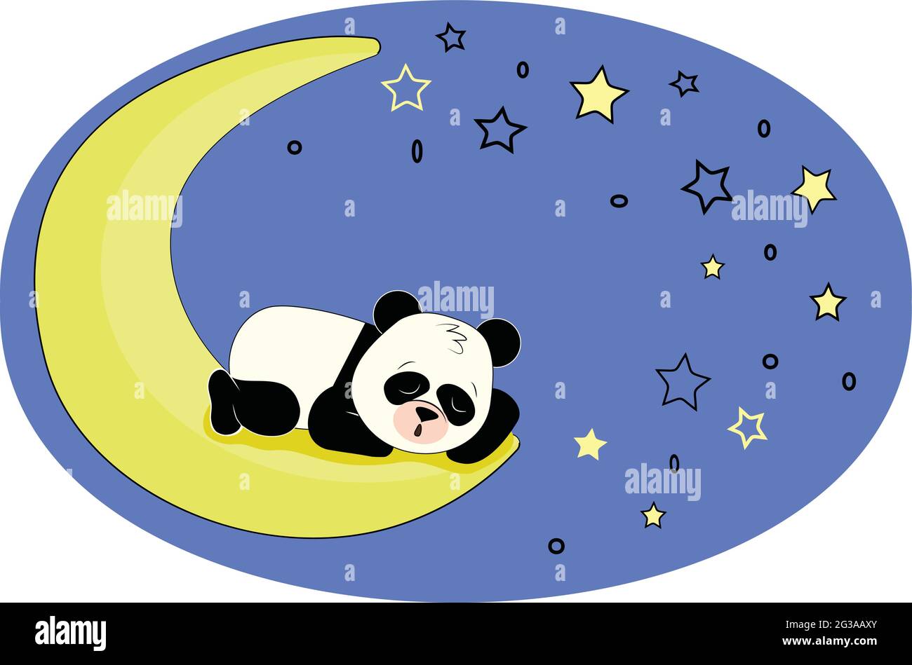 Good night greeting card with cute sleeping panda on the moon in the ...